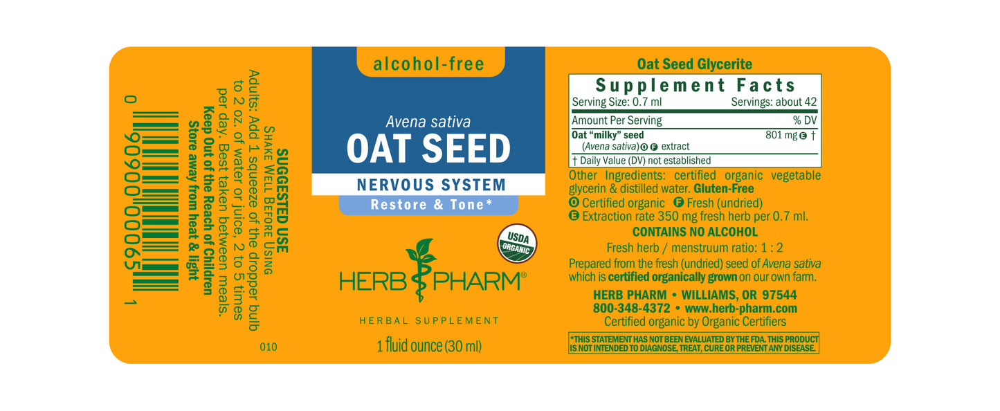 Oat Seed, Alcohol-Free Liquid Herbal Extract | Herb Pharm