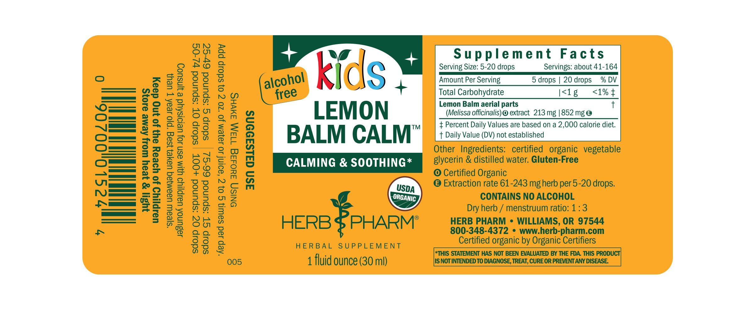 Kids Lemon Balm Calm™ Liquid Herbal Extract | Herb Pharm